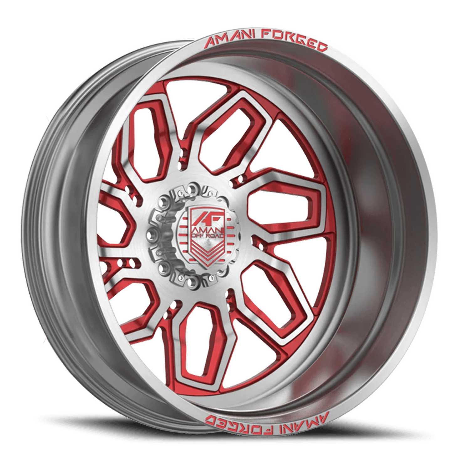Amani Forged Smoked Dually BR Rims & Wheels Brushed Silver w/ Red , 8. ...