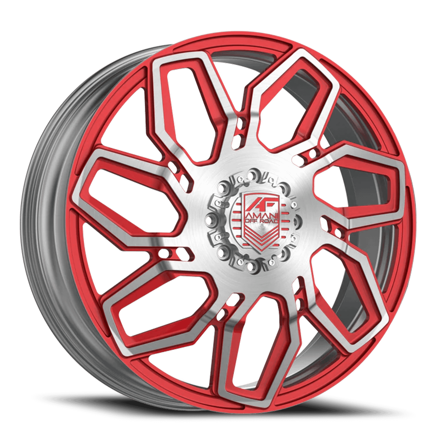 Amani Forged Smoked Dually BR Rims & Wheels Brushed Silver w/ Red , 8. ...