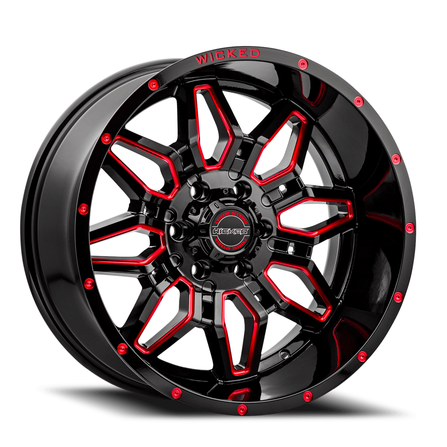 W909B Gloss Black Milled-Red Tint - WICKED OFF-ROAD WHEELS